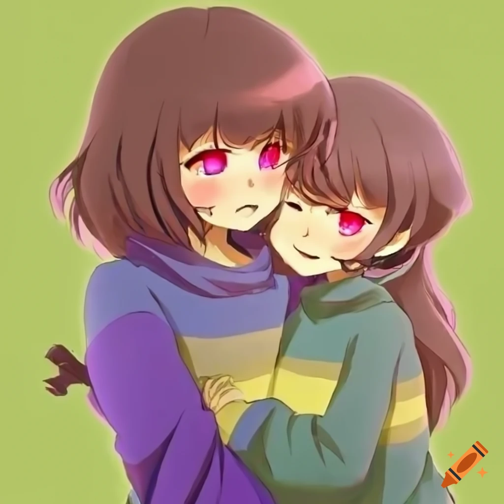 Chara hugging frisk with sisterly affection on Craiyon