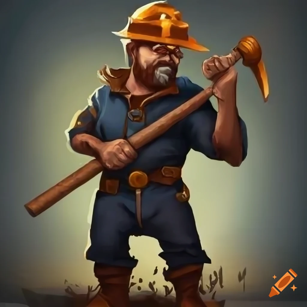 2d miner holding a pickaxe on Craiyon