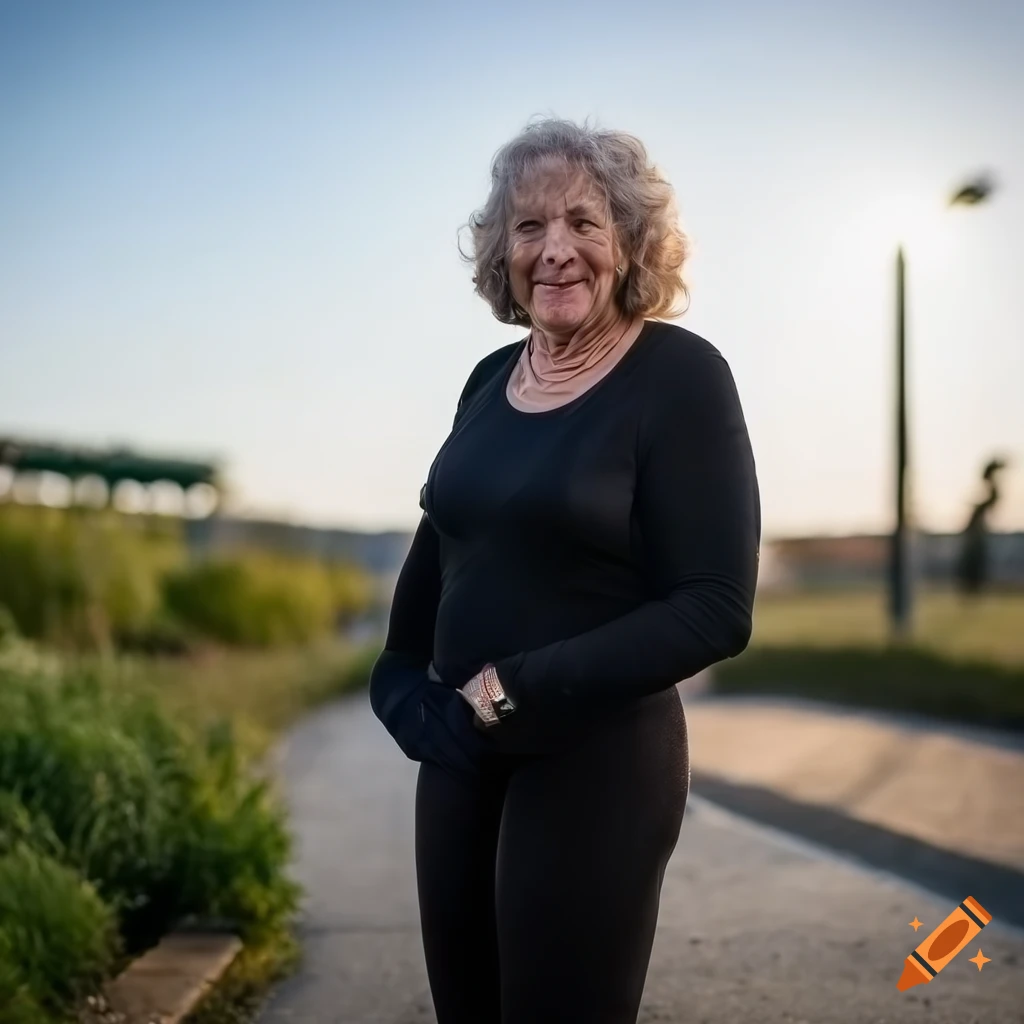 Elegant elderly woman in long-sleeve clothing and leggings with depth ...