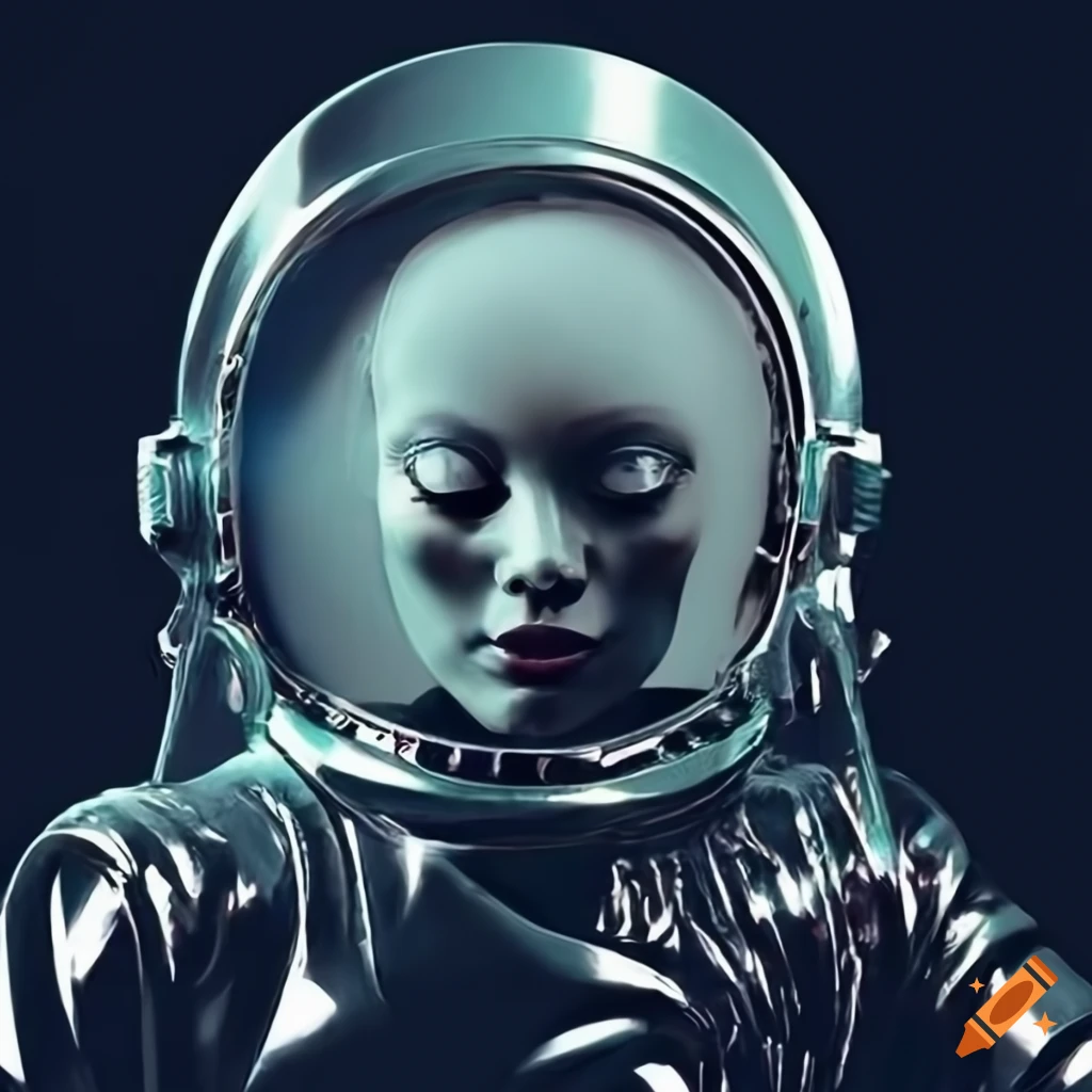Futuristic chrome abstract creature woman in astronaut helmet from ...