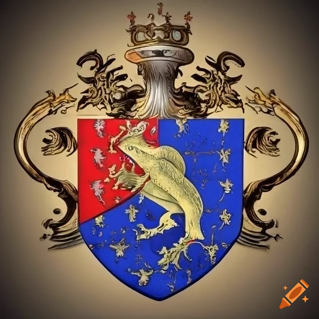Unique antique blason coat of arms featuring a frog monarchy in a ...
