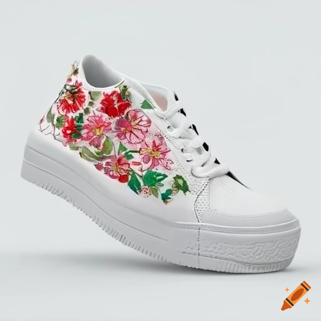 Hand-painted flower design on white sneaker on Craiyon