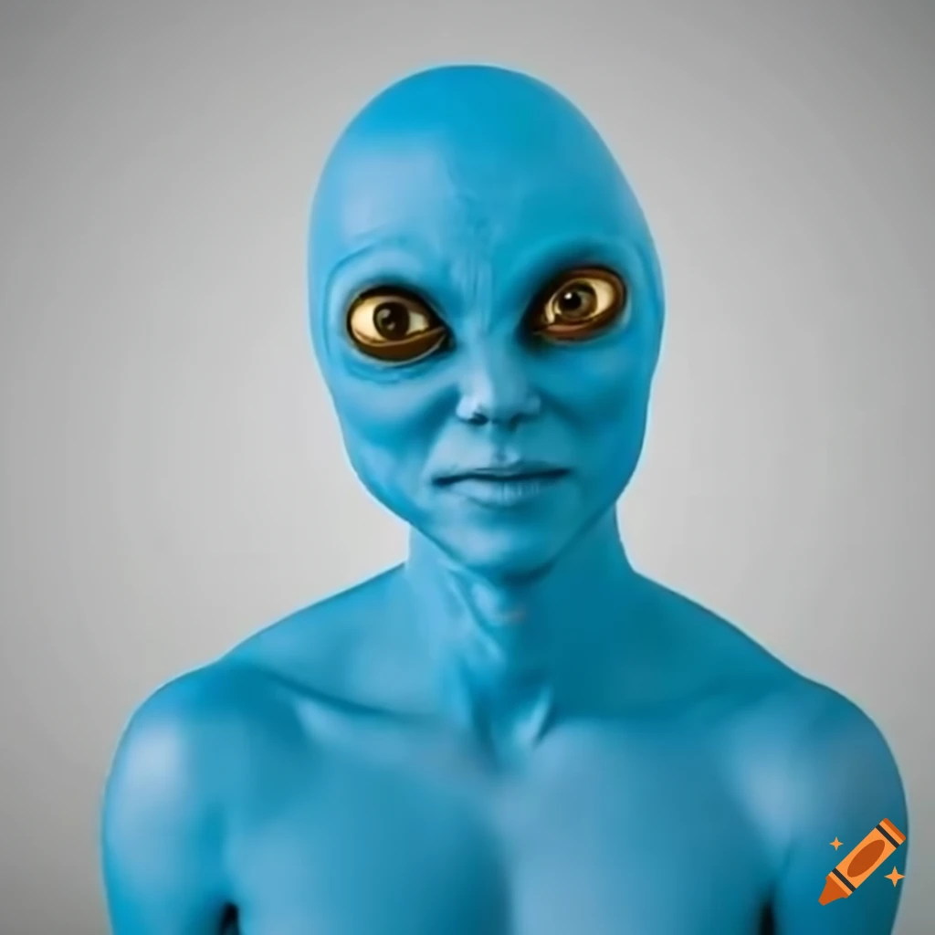Blue alien man standing and staring at the camera on Craiyon