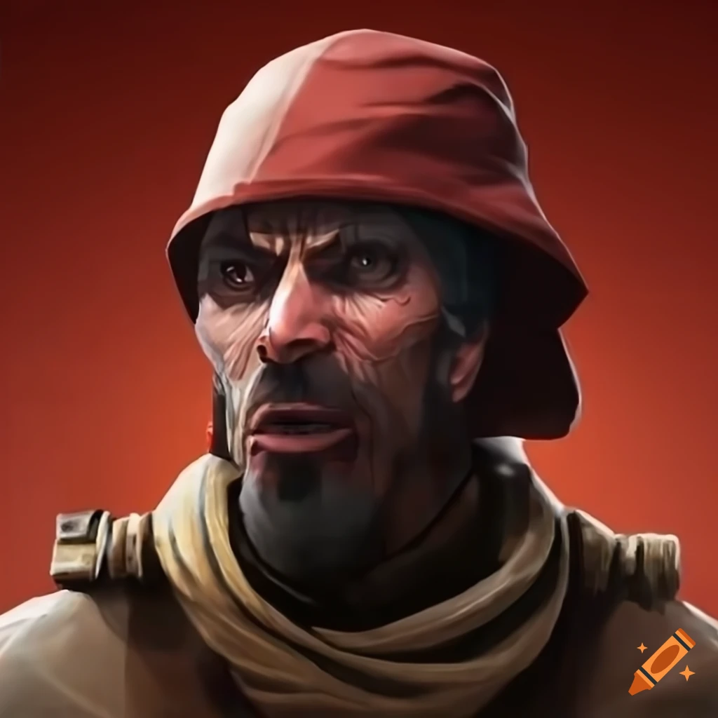 Rebel resistance member portrait with red bandana looking angry on Craiyon