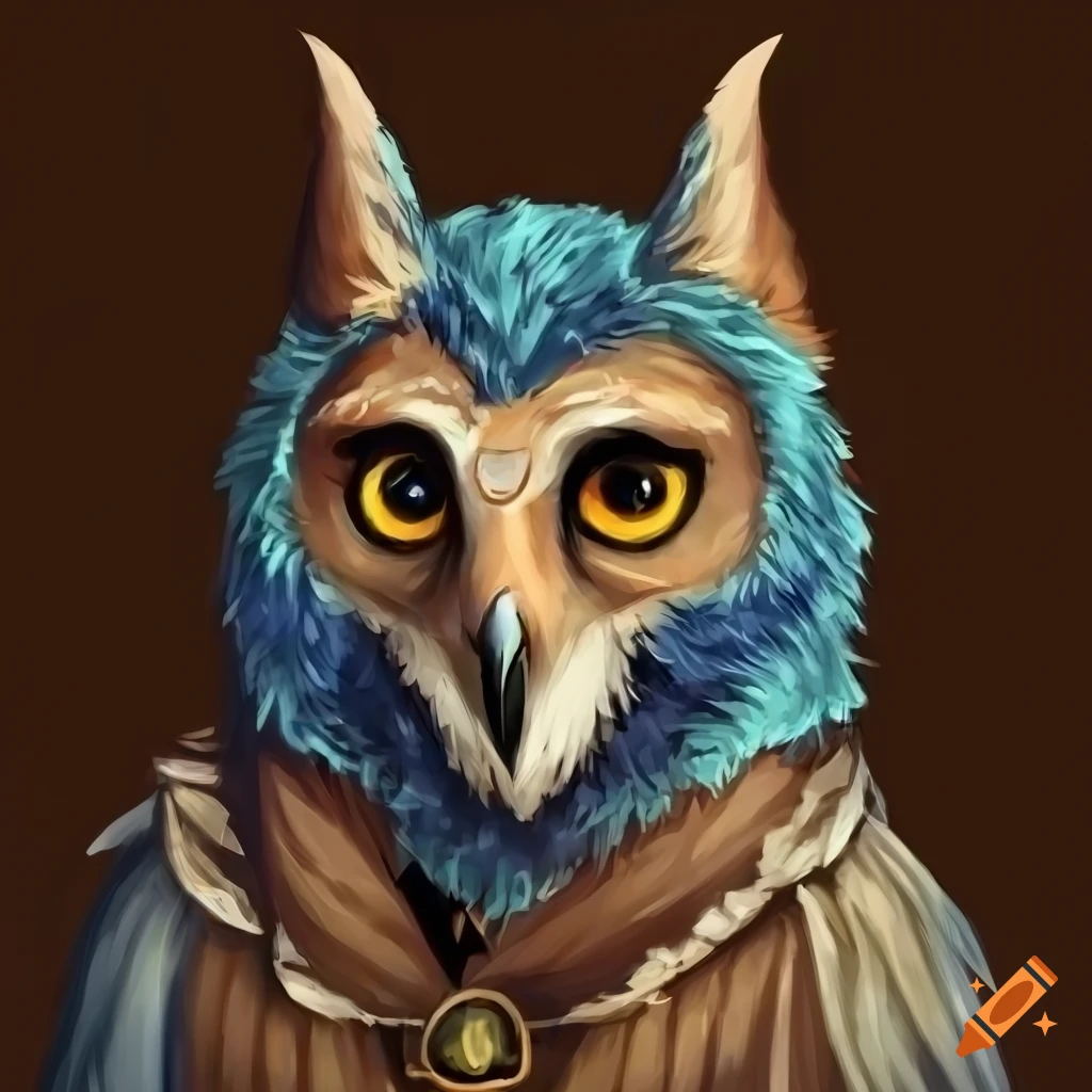 Male anthro owl in wizard robes with a druidic flair on Craiyon