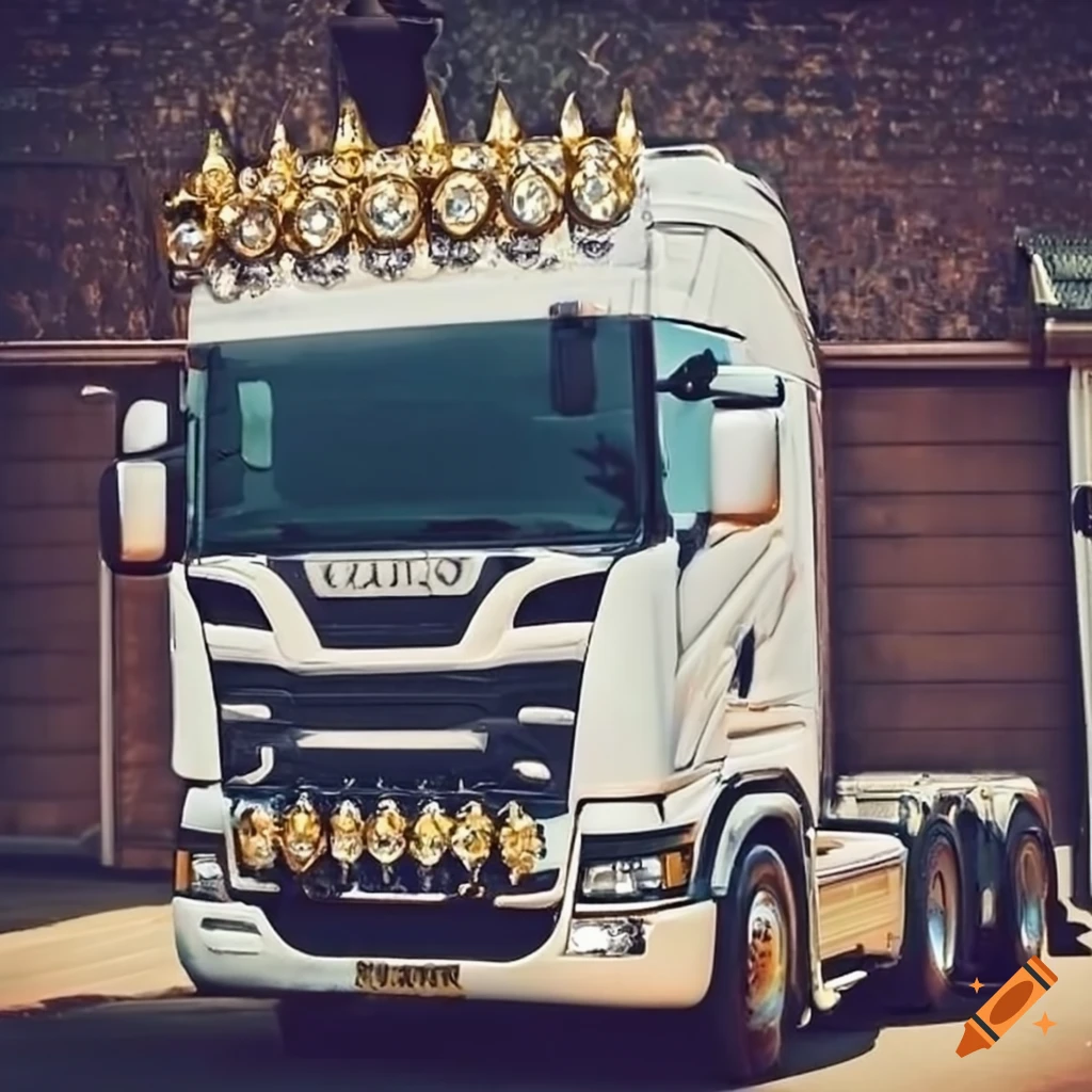 White scania truck with gold stars on Craiyon