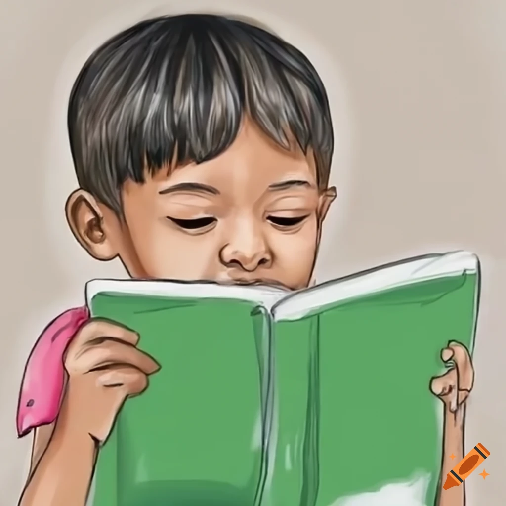 Filipino kid reading a book on Craiyon