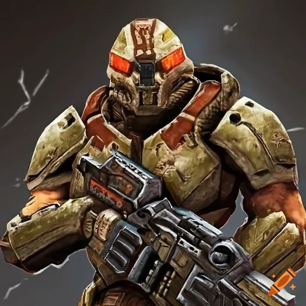 Quake 2 knight with heavy machine gun on Craiyon