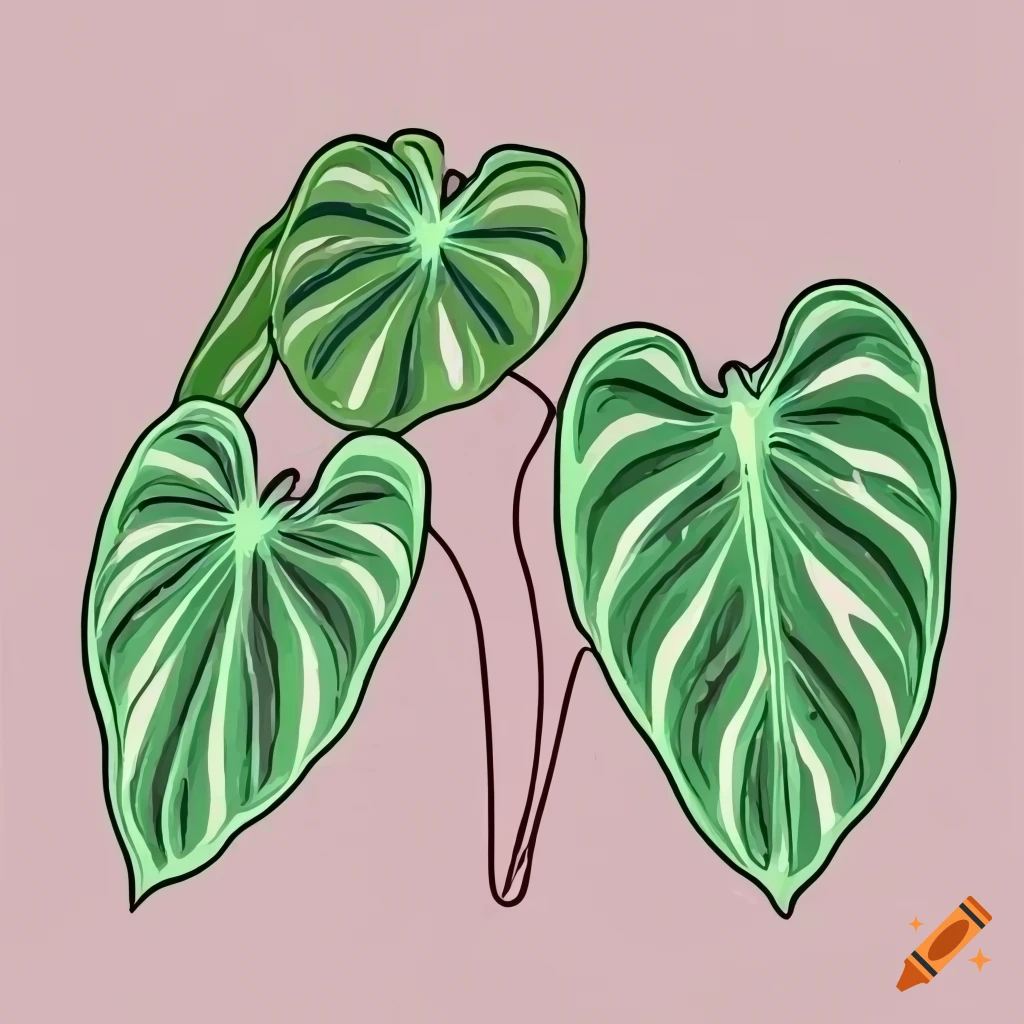 Philodendron verrucosum leaves in thick single line art vector style on ...