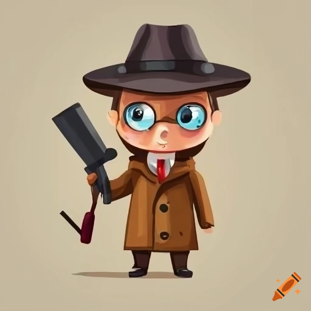 Cute spy character in trench coat and fedora on Craiyon