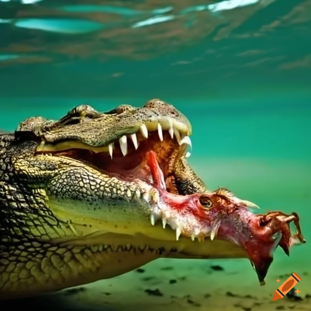 Nile crocodile eating fish on Craiyon