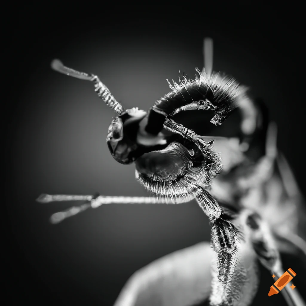 Close-up of an insect leg under a microscope on black background on Craiyon