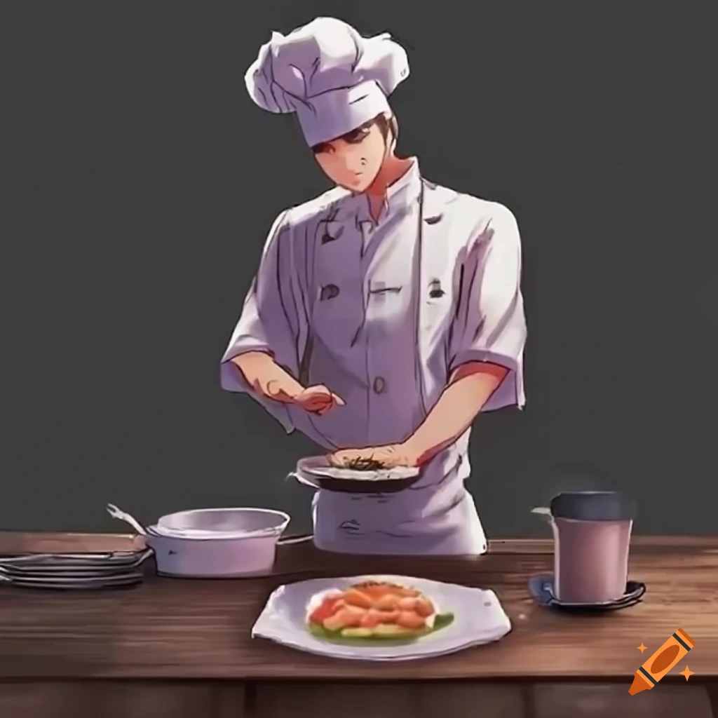 Anime male cook preparing food on Craiyon