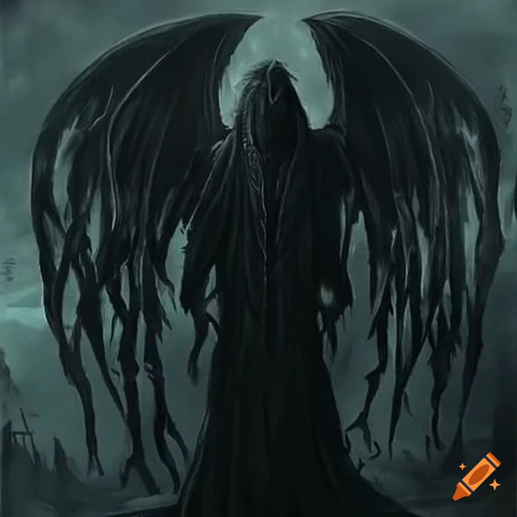 Dementor demon with wings in dark fantasy art on Craiyon