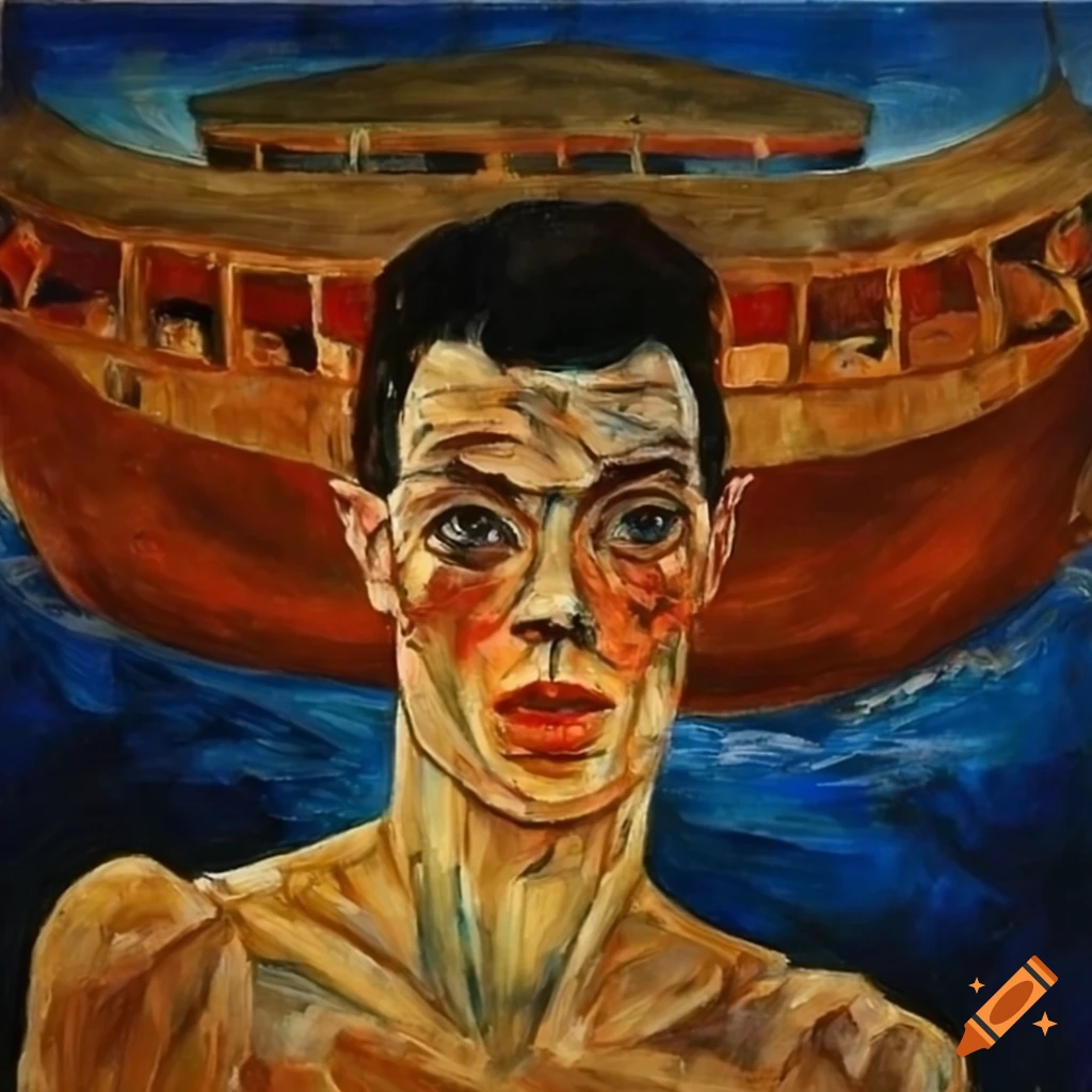 Noah's Ark in the style of Egon Schiele with magical details on Craiyon