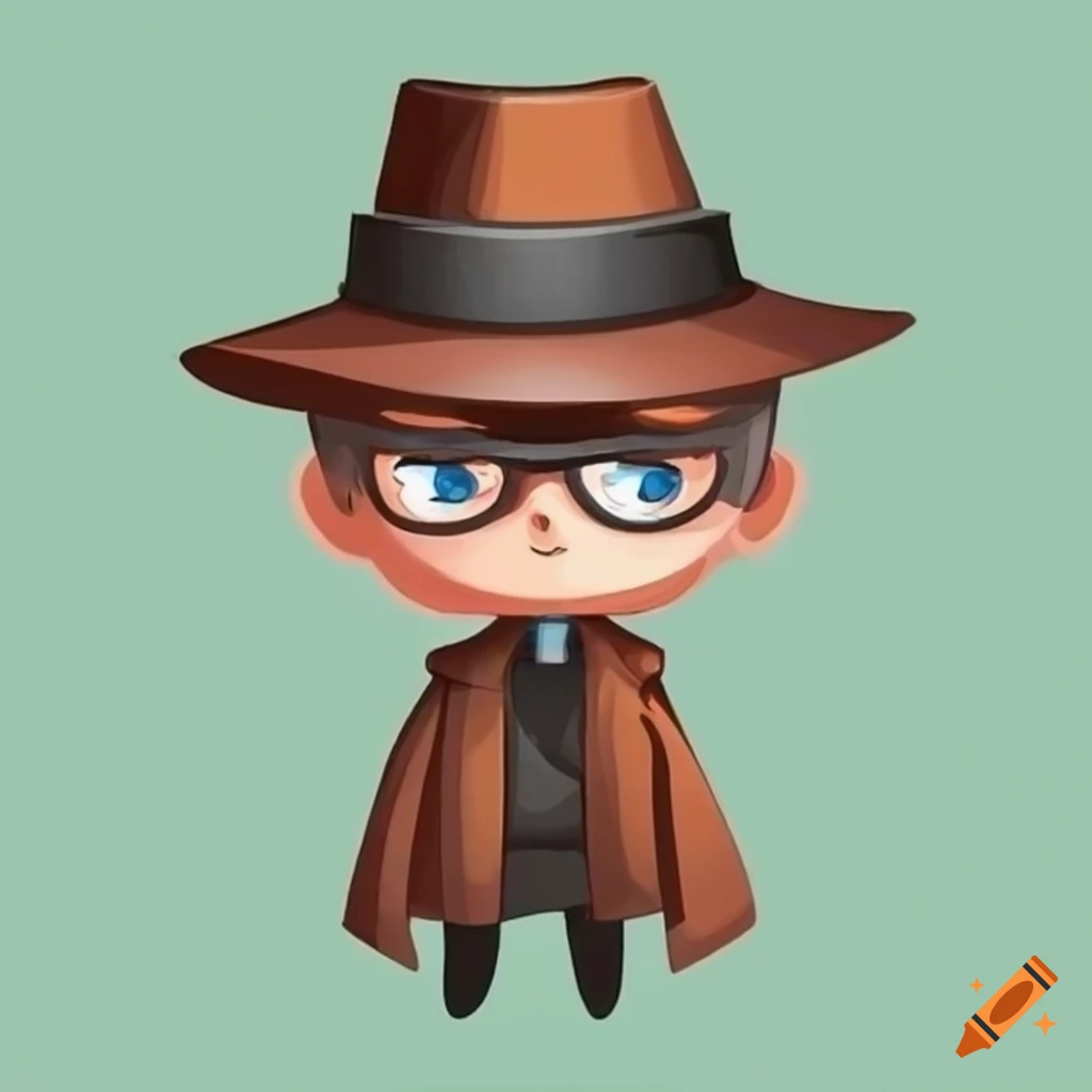Cute spy character in trench coat and fedora on Craiyon