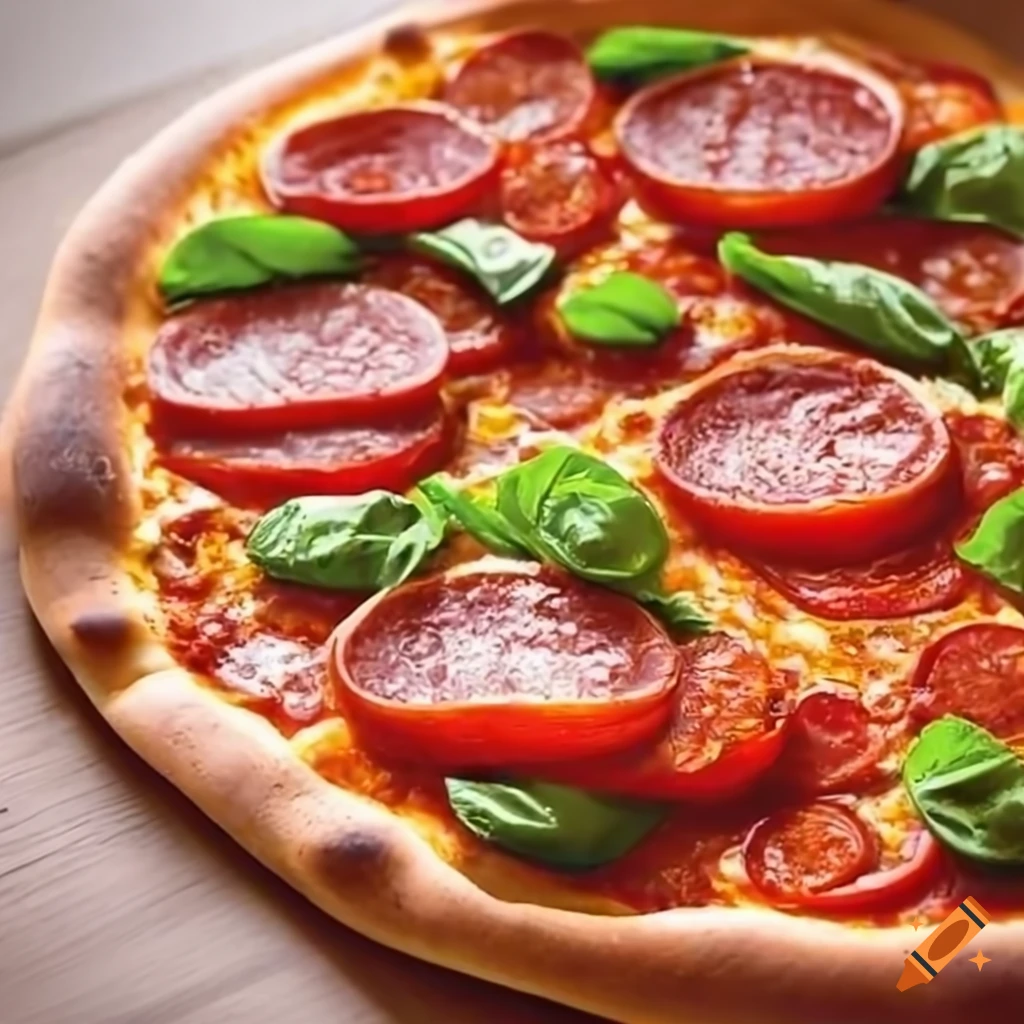 Delicious vegetarian pizza with hot pepperoni on Craiyon