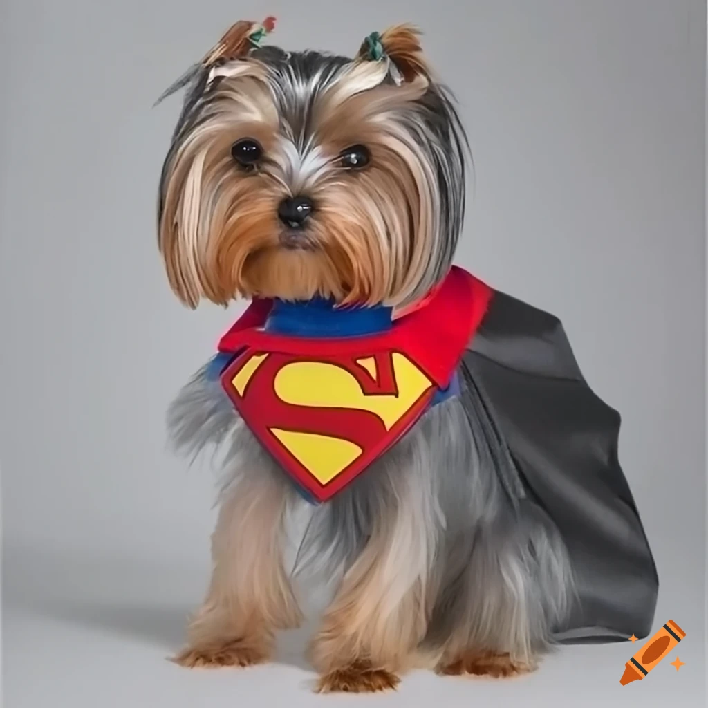 Yorkshire terrier wearing superman costume on Craiyon