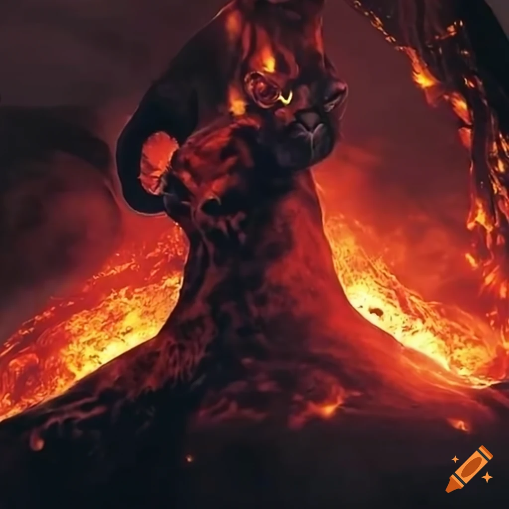 Panther with red eyes in volcanic fallout on Craiyon