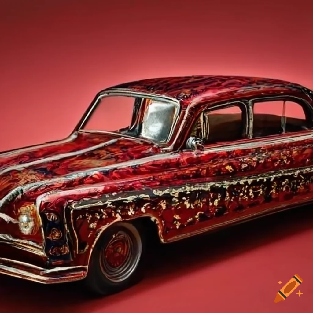 Car painted with persian red rug design on Craiyon