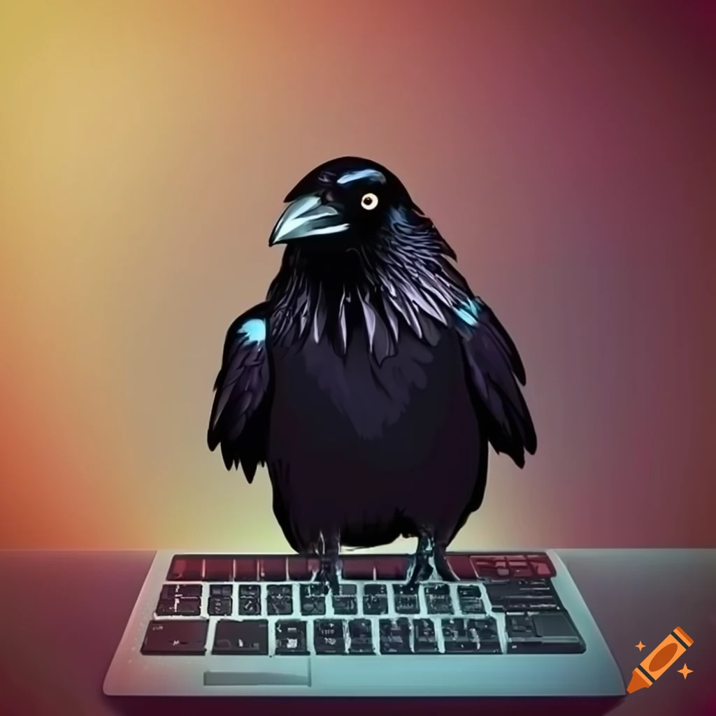 Raven using a computer on Craiyon