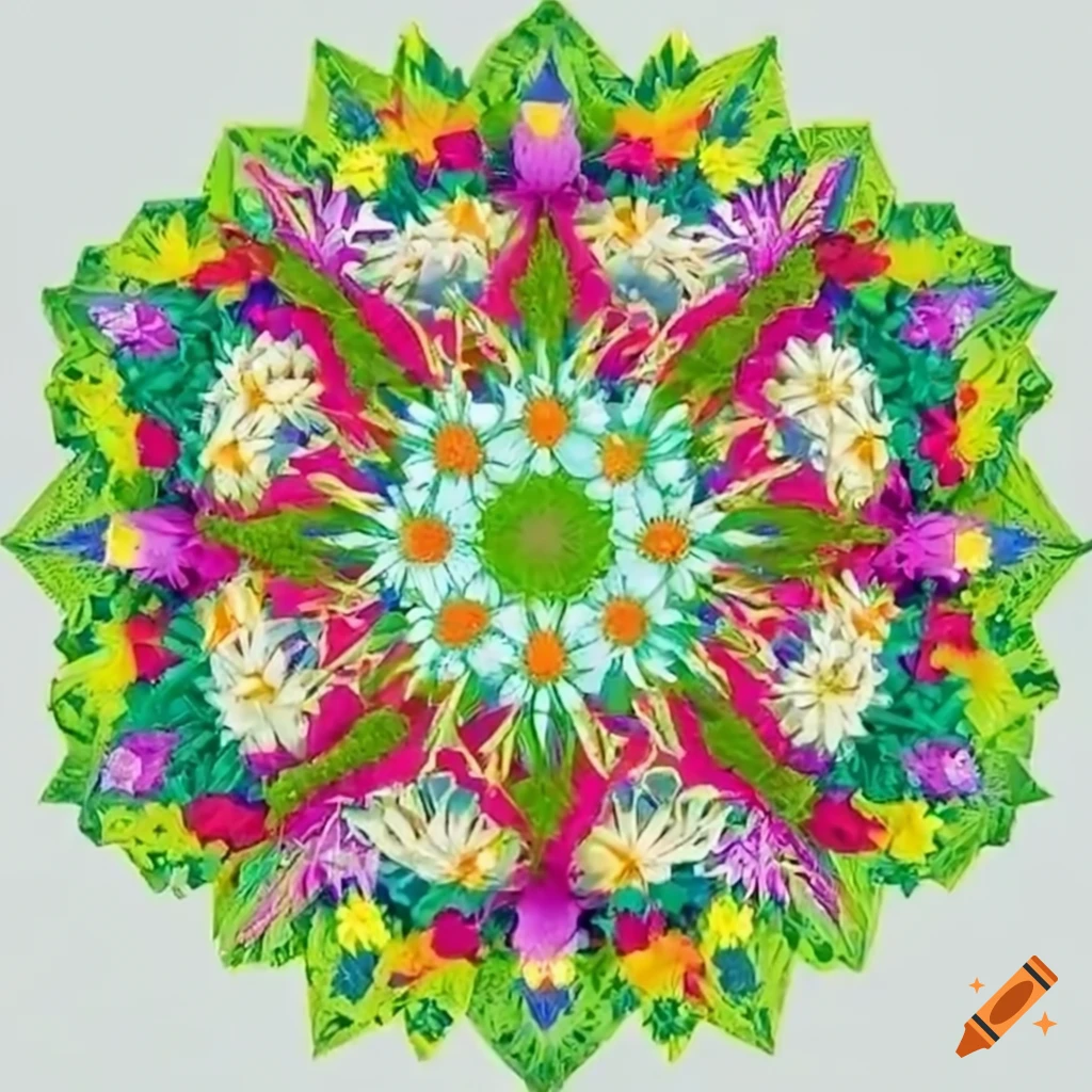 Intricate nine-pointed star made of vibrant blooming flowers and ...