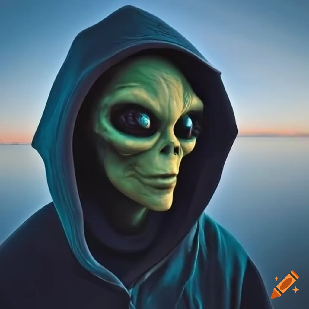 Alien in a hood on a salt lake on Craiyon