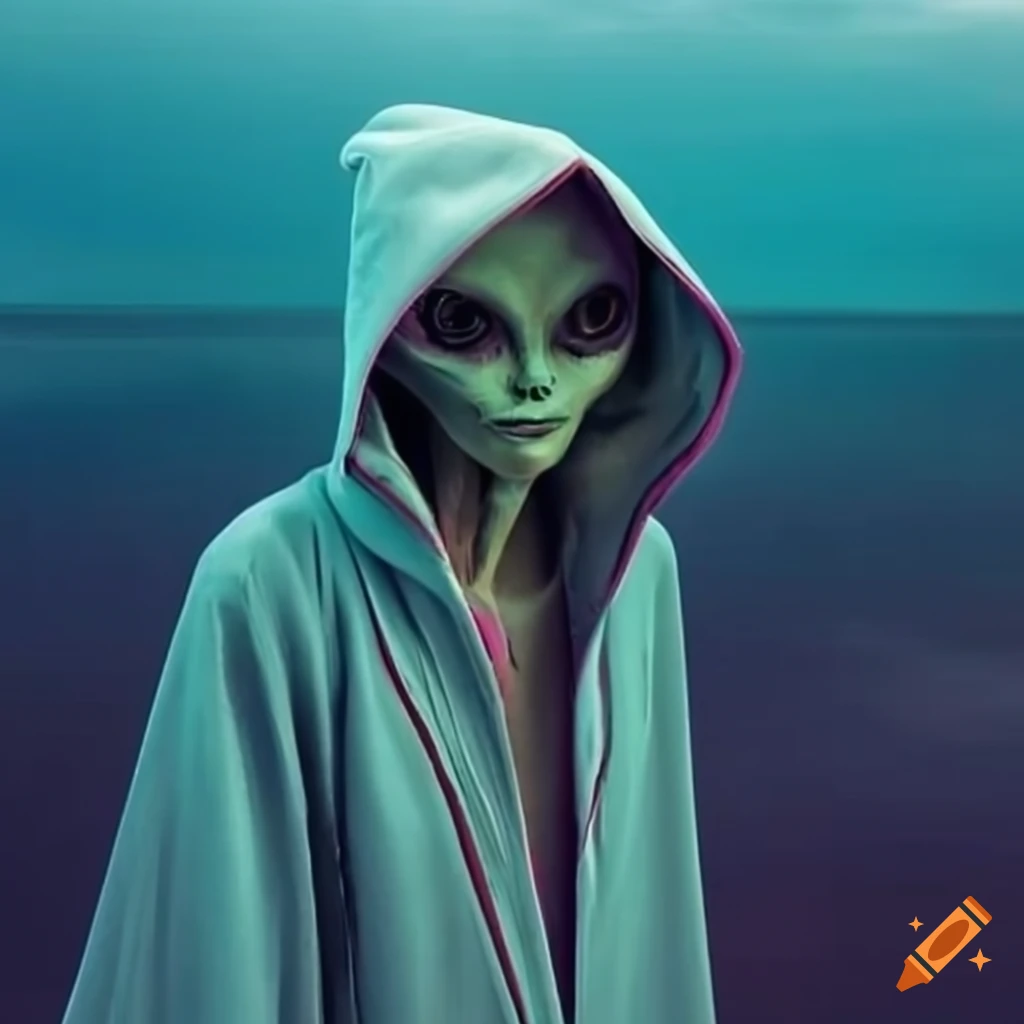 Colorful alien in a hooded robe on a salt lake on Craiyon