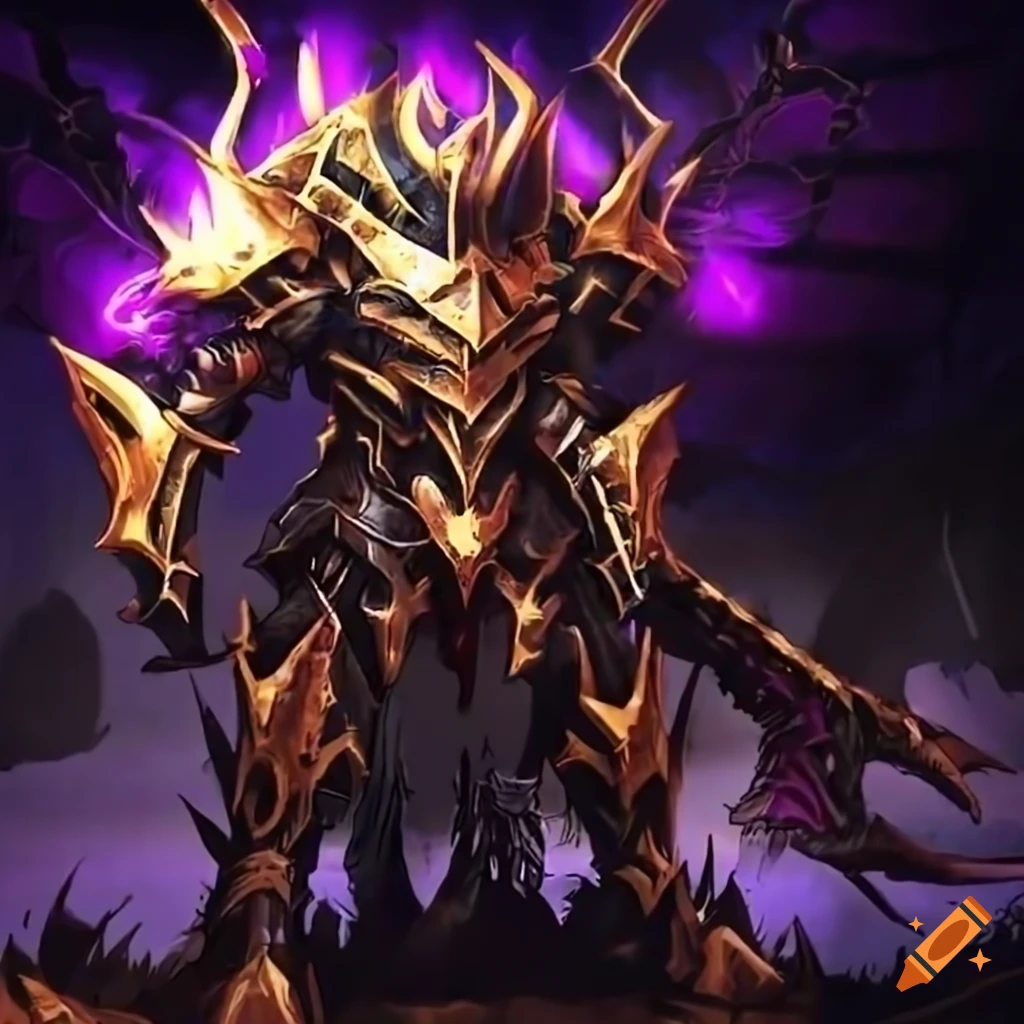 Celestial armored beast-overlord triumphing over evil in battle on Craiyon