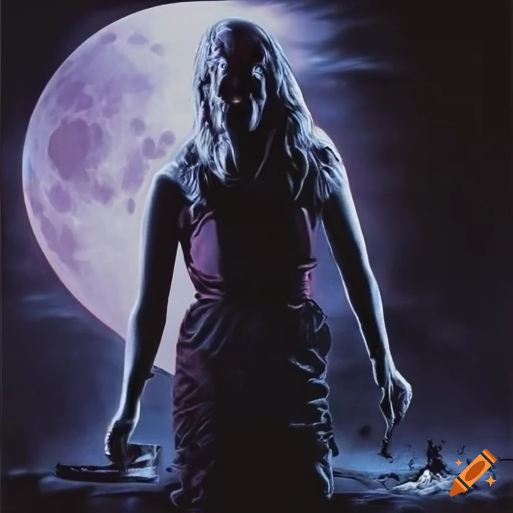 Retro horror movie poster with full moon on a dark night on Craiyon