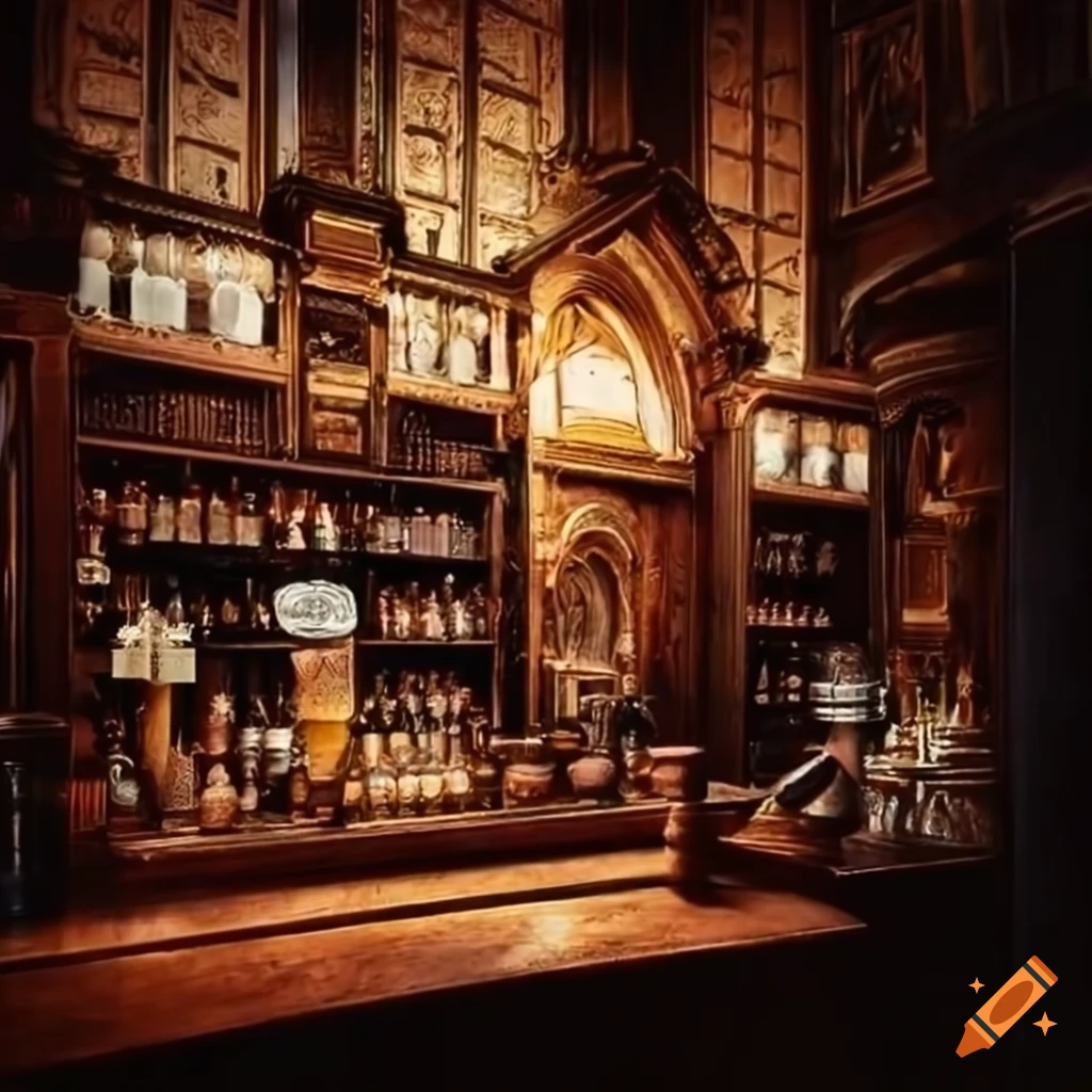 Victorian era bar with a pint and a coffee on Craiyon