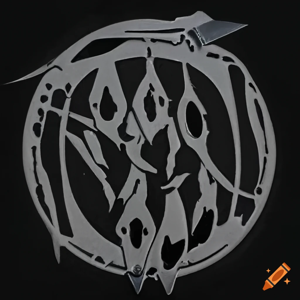 Spray paint logo with void eyes, teeth, knives, and claws design on Craiyon
