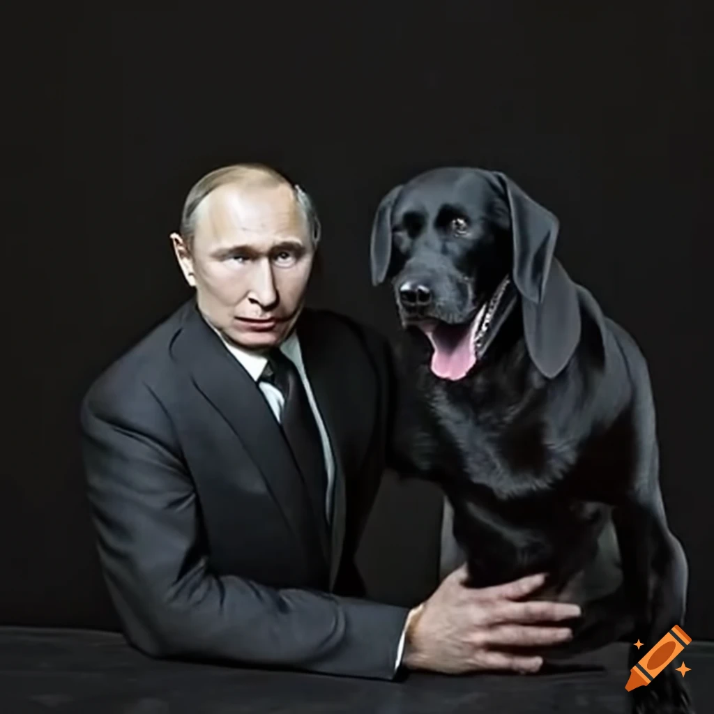 Vladimir putin with a black labrador retriever on Craiyon