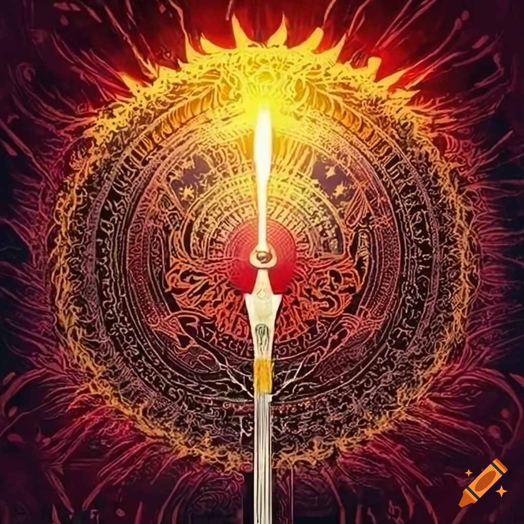 Sunburst tarot card with a sword piercing the center on Craiyon