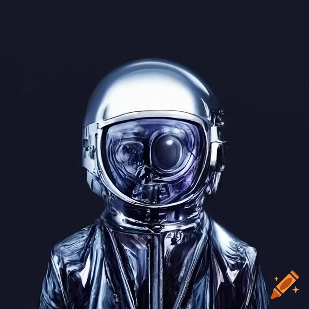 Futuristic chrome abstract creature woman in astronaut helmet from ...