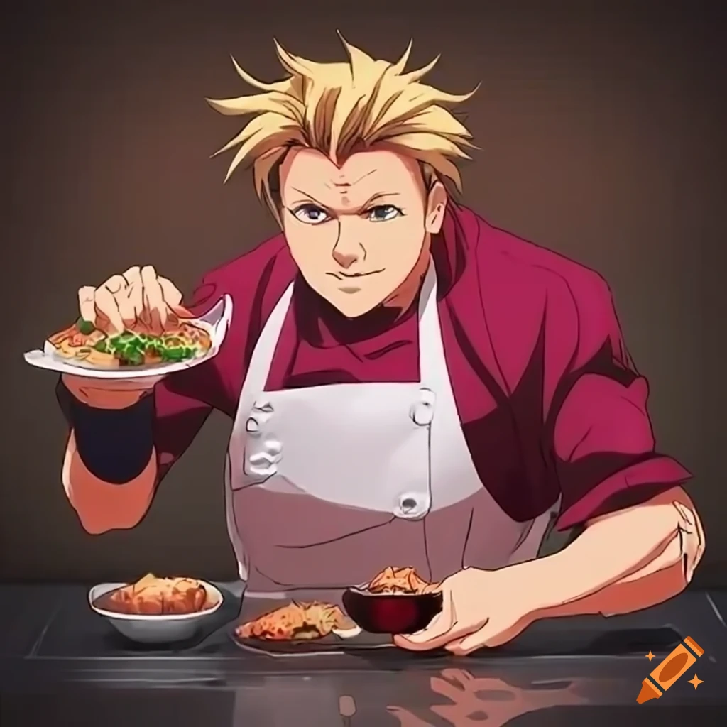 Chef Gordon Ramsay in Food Wars! anime on Craiyon