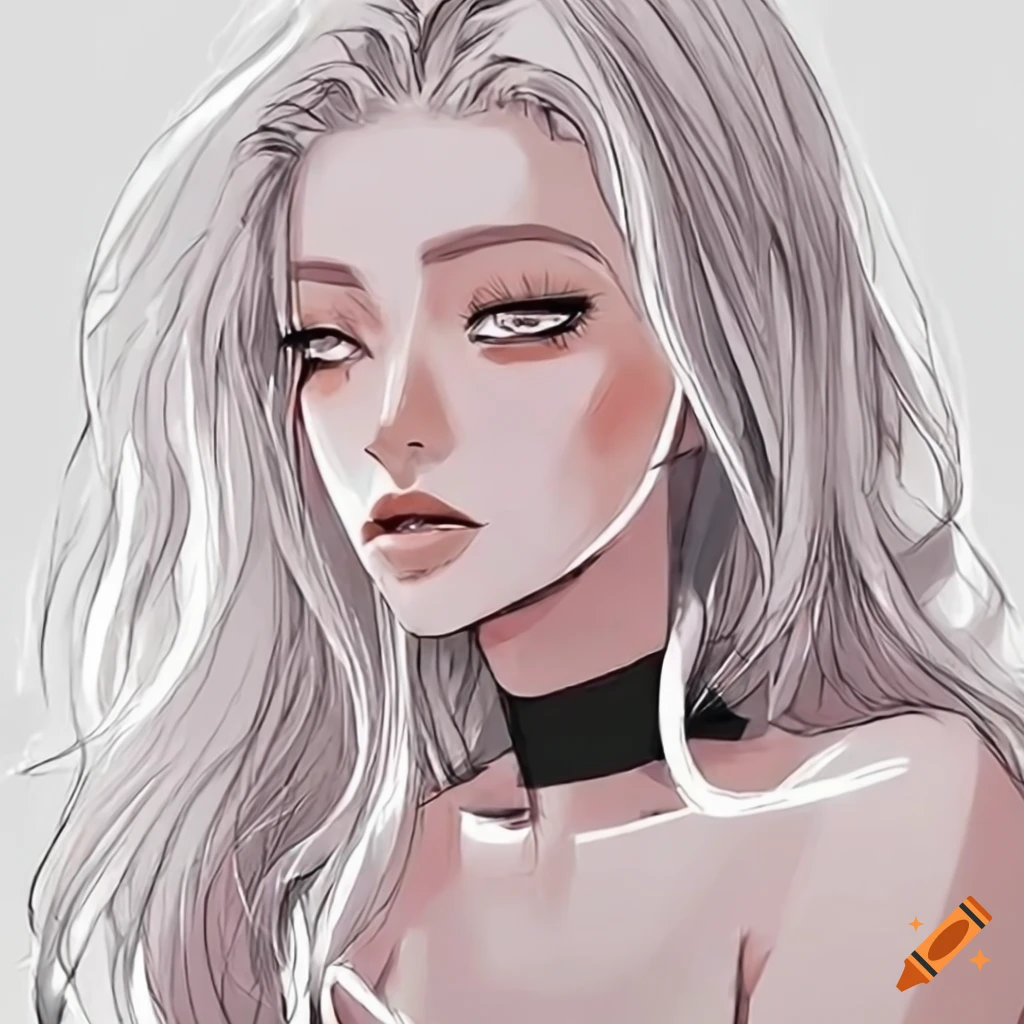 White aesthetic line art anime profile picture of a young woman with ...