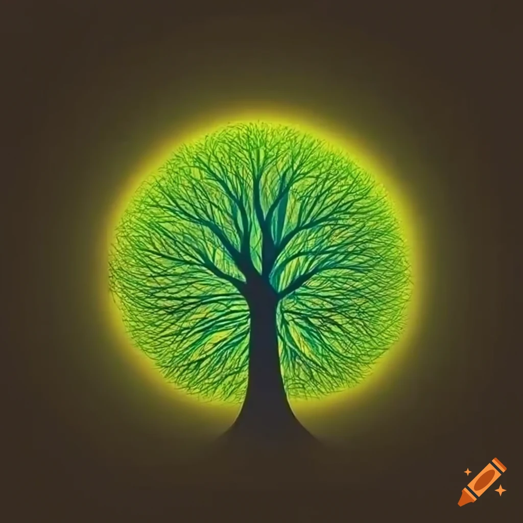 Beam of light revealing a tree logo on Craiyon