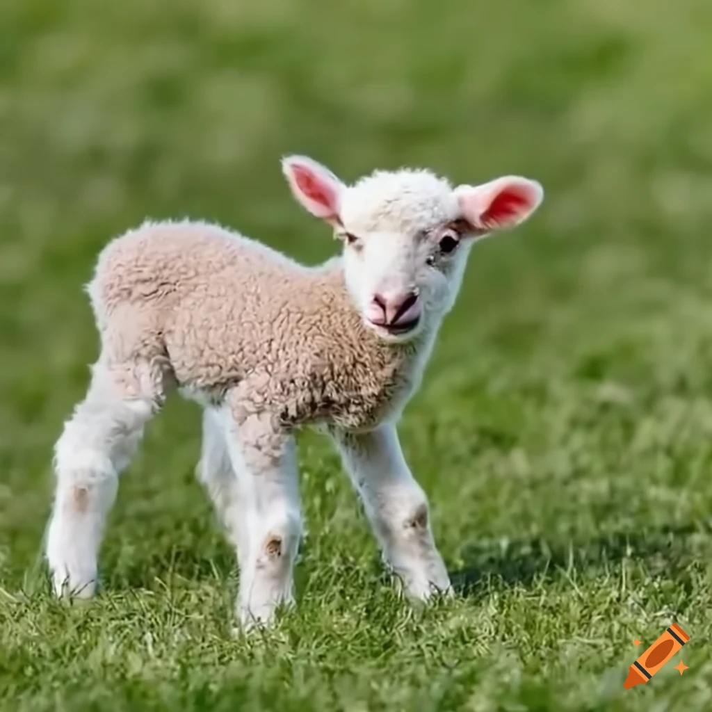 Playful lamb nibbling on grass near picnic garden on Craiyon