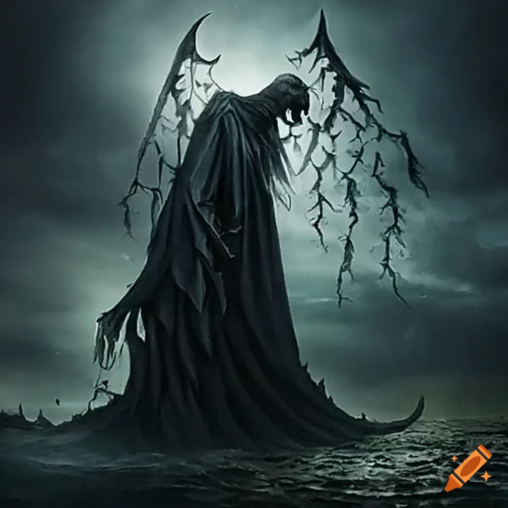Dementor demon with wings in dark fantasy art on Craiyon
