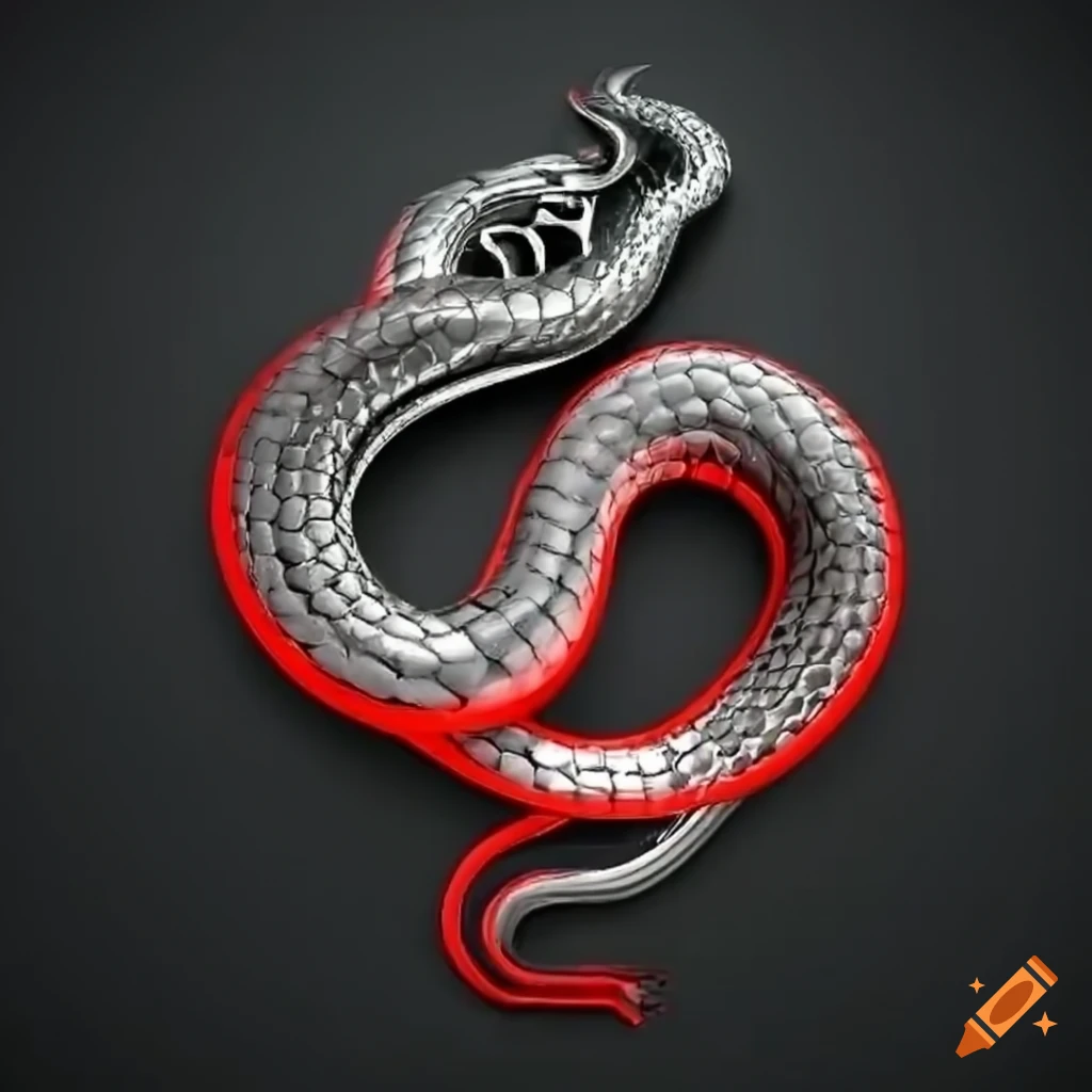 3D logo design with intertwined snake shapes in red and silver for ...