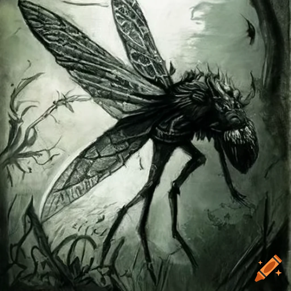 Sinister dragonfly monster in dark fantasy art by greg rutkowski on Craiyon