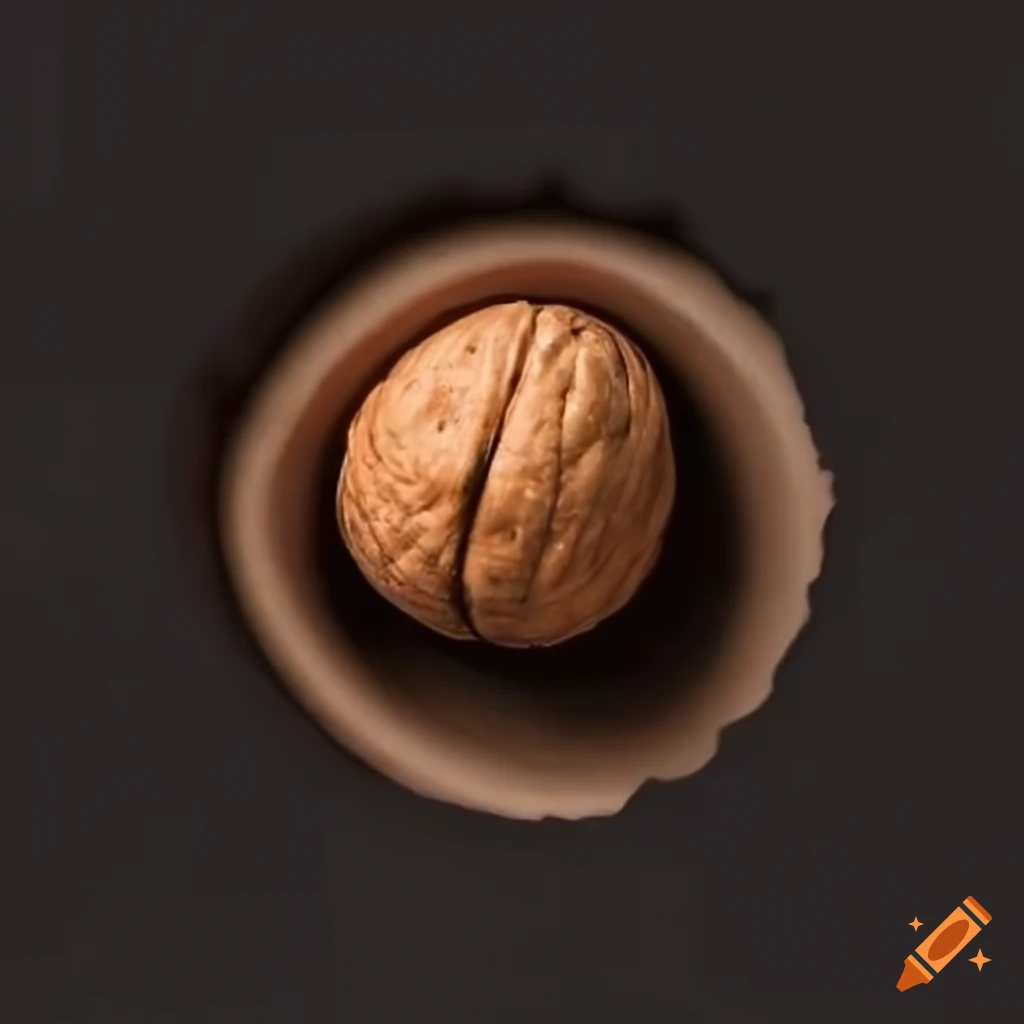 Walnut placed in a hole from a unique perspective on Craiyon