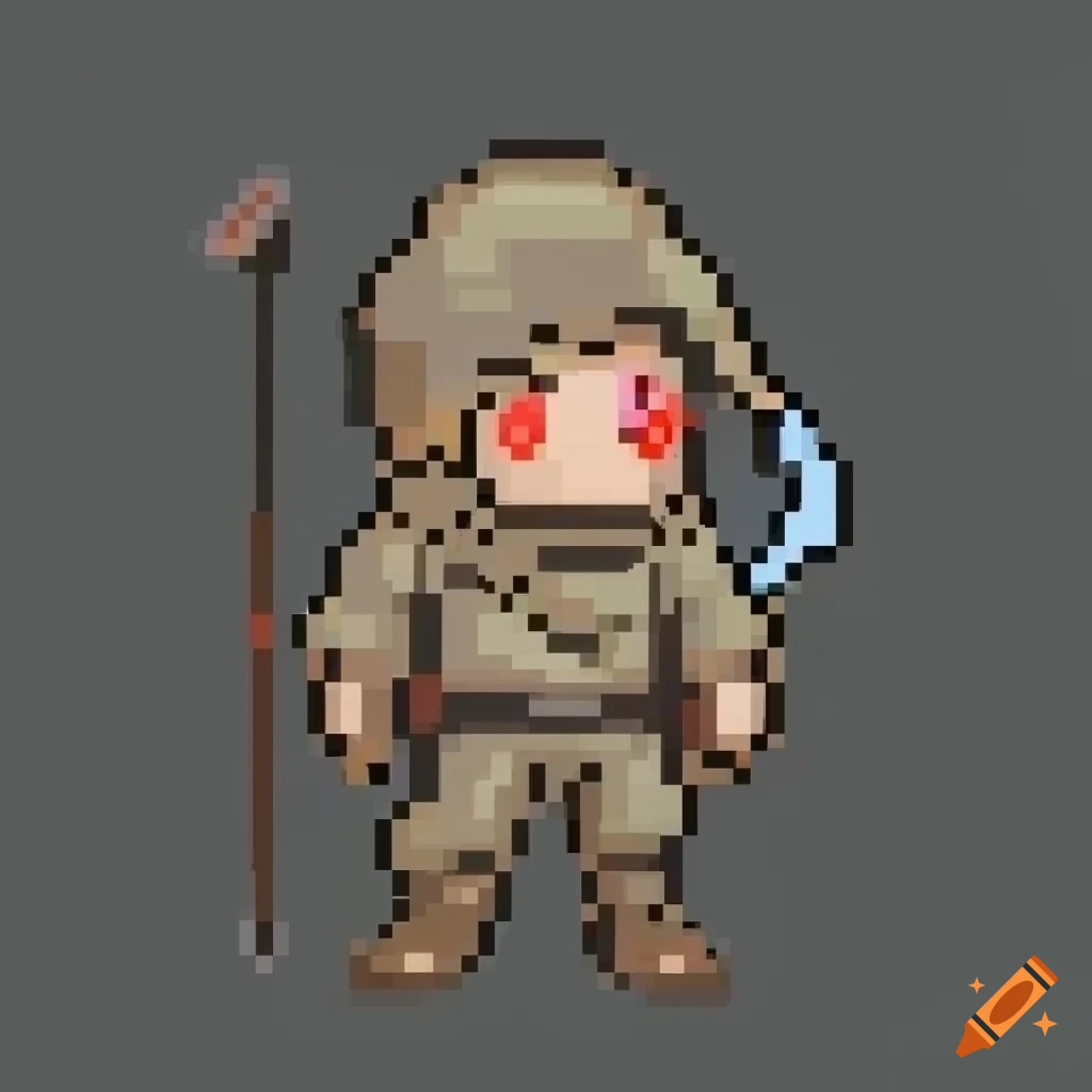 Animated 2d pixel art adventurer with long bow and arrow on Craiyon