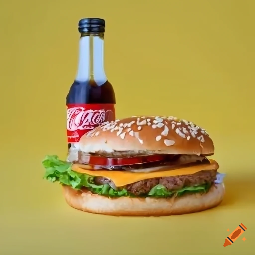 Chicken burger and coke on yellow background on Craiyon