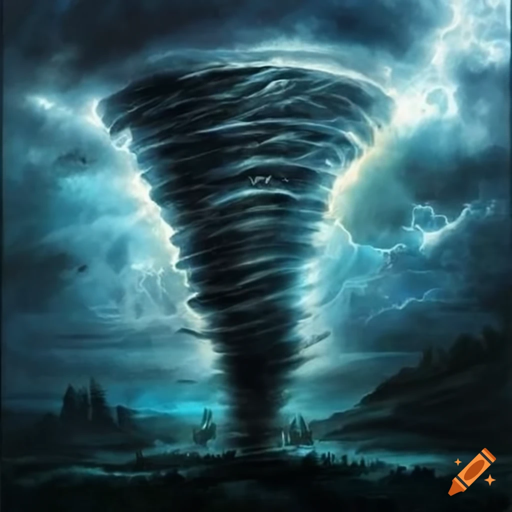 Tornado in dark fantasy art on Craiyon
