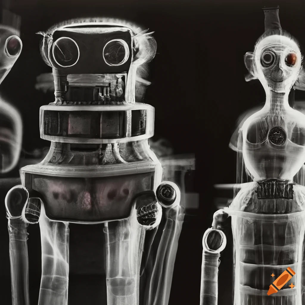 1920s x-ray of alien robots in an ice cream store on Craiyon