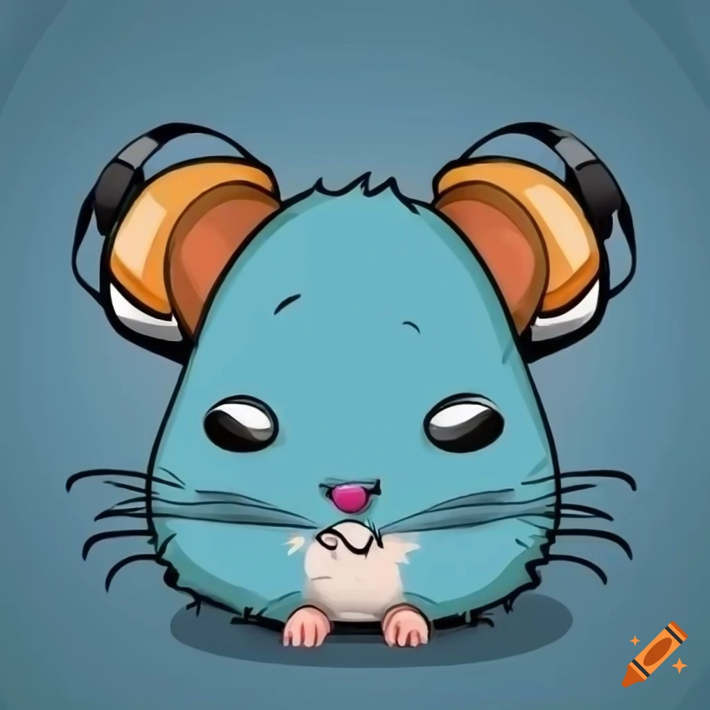 Cartoon blue hamster with headphones like the napster logo on Craiyon