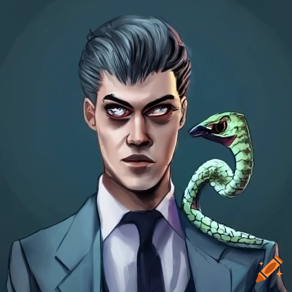 Snake hero in a suit drawing on Craiyon