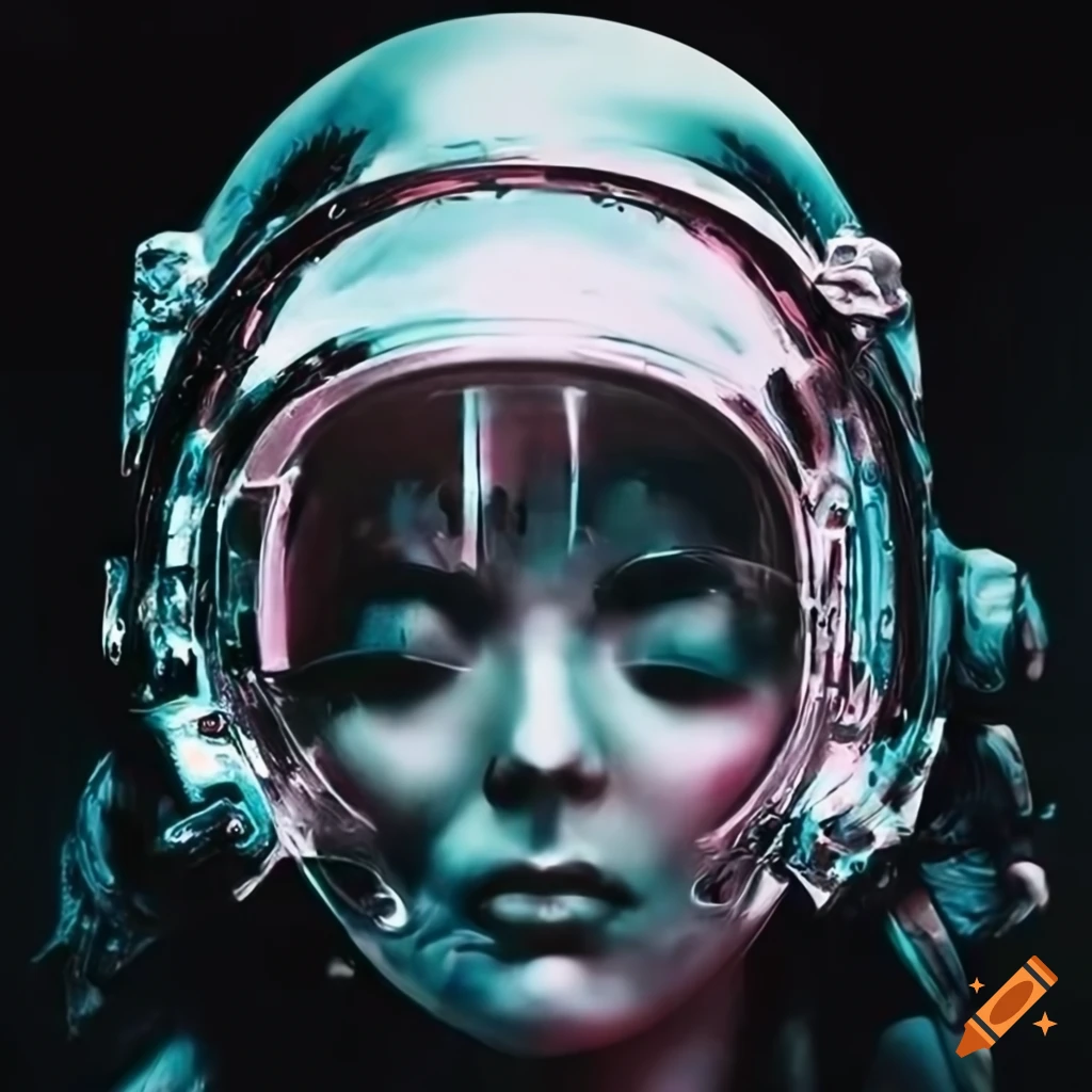 Futuristic chrome abstract creature Woman in astronaut helmet 1960s ...